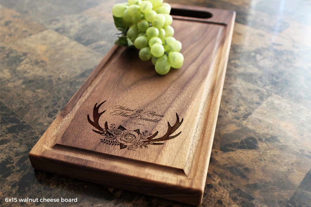 Handmade Cheese Board Personalized Floral Antler Design 412-wedding ...