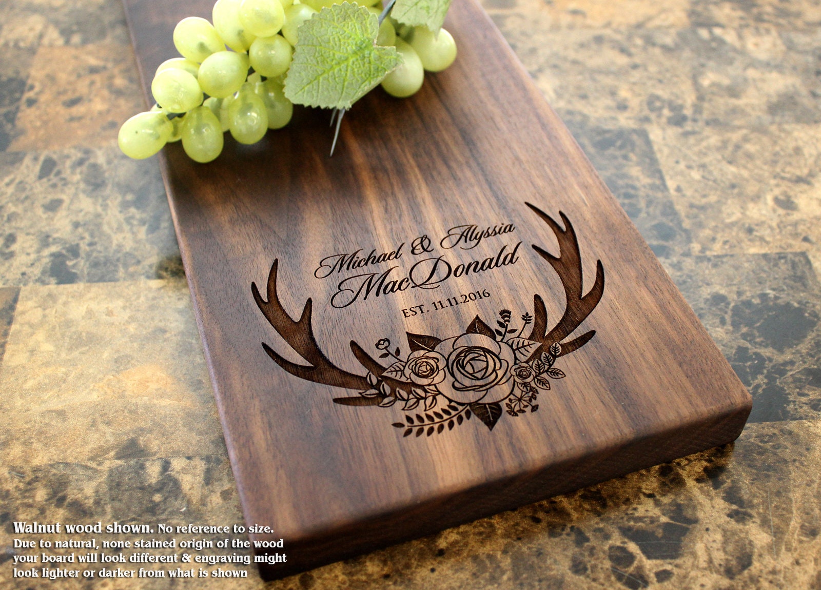 Handmade Cheese Board Personalized Floral Antler Design - Etsy