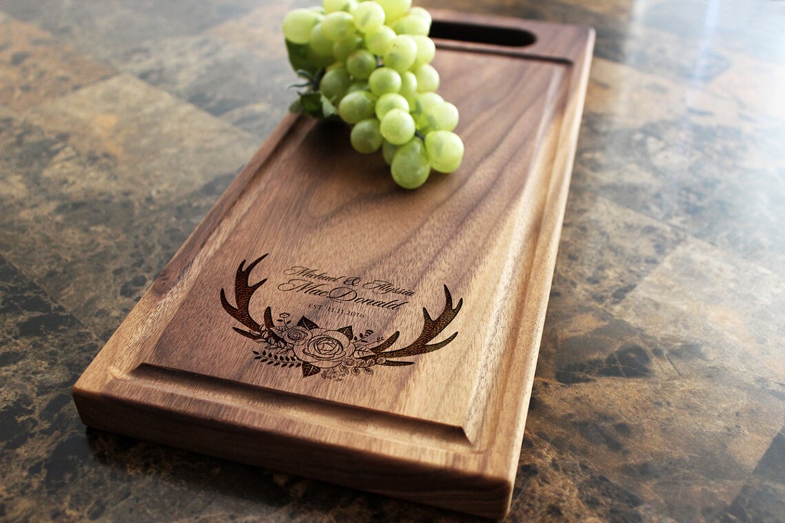 Handmade Cheese Board Personalized Floral Antler Design - Etsy