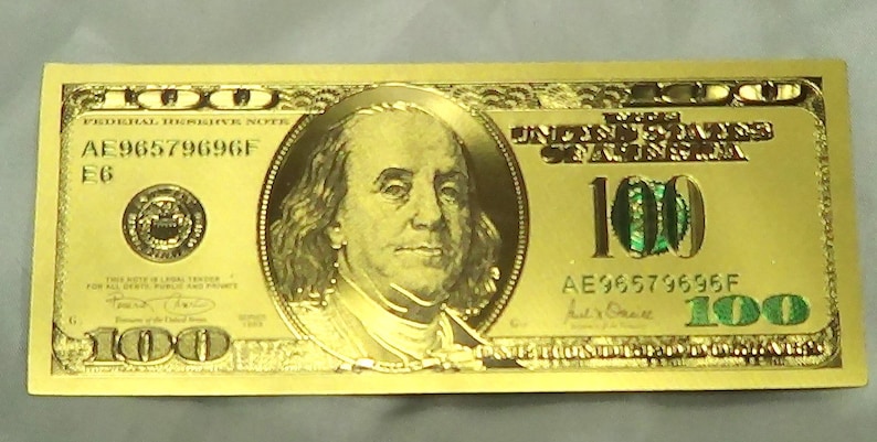 Novelty 24K GOLD Plated Foil 100 Dollar Bill Collectible | Etsy