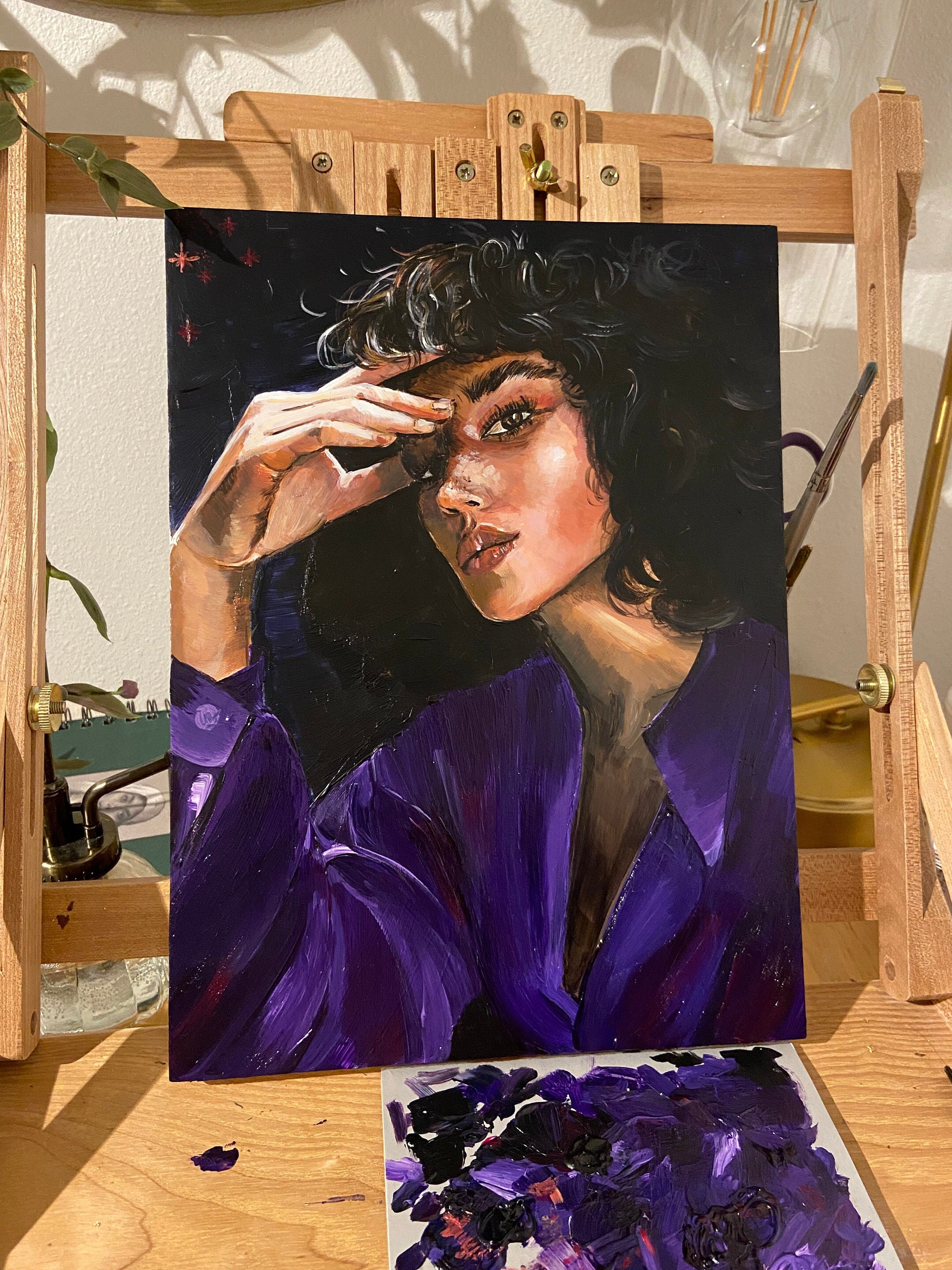 Hand Painted Custom Acrylic Portrait on Wood Board with Gold Leaf ...