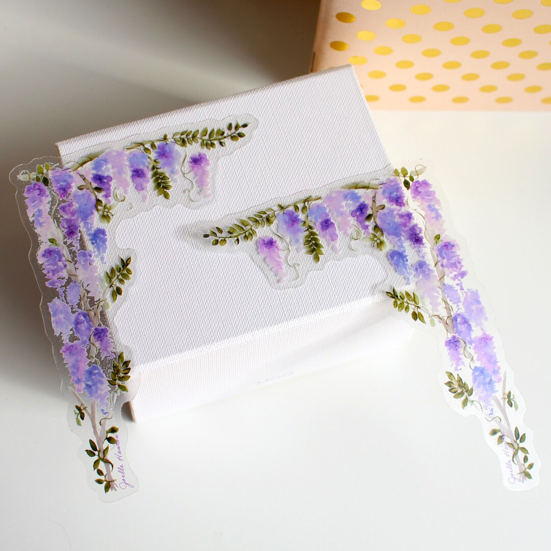 Wisteria Corner Stickers–set of 2–clear Vinyl, Purple Flowers, Floral ...