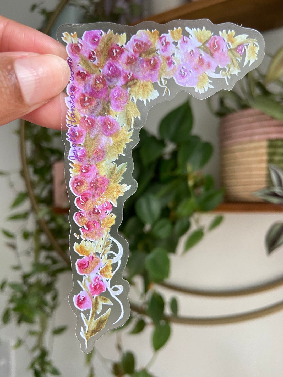 1 Clear Vinyl Corner Sticker Decal- Fucshia Pink Flowers Watercolor ...