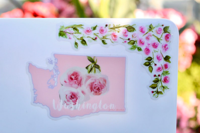 1 Clear Vinyl Corner Sticker Decal- Tiny Pink Roses Watercolor Design ...