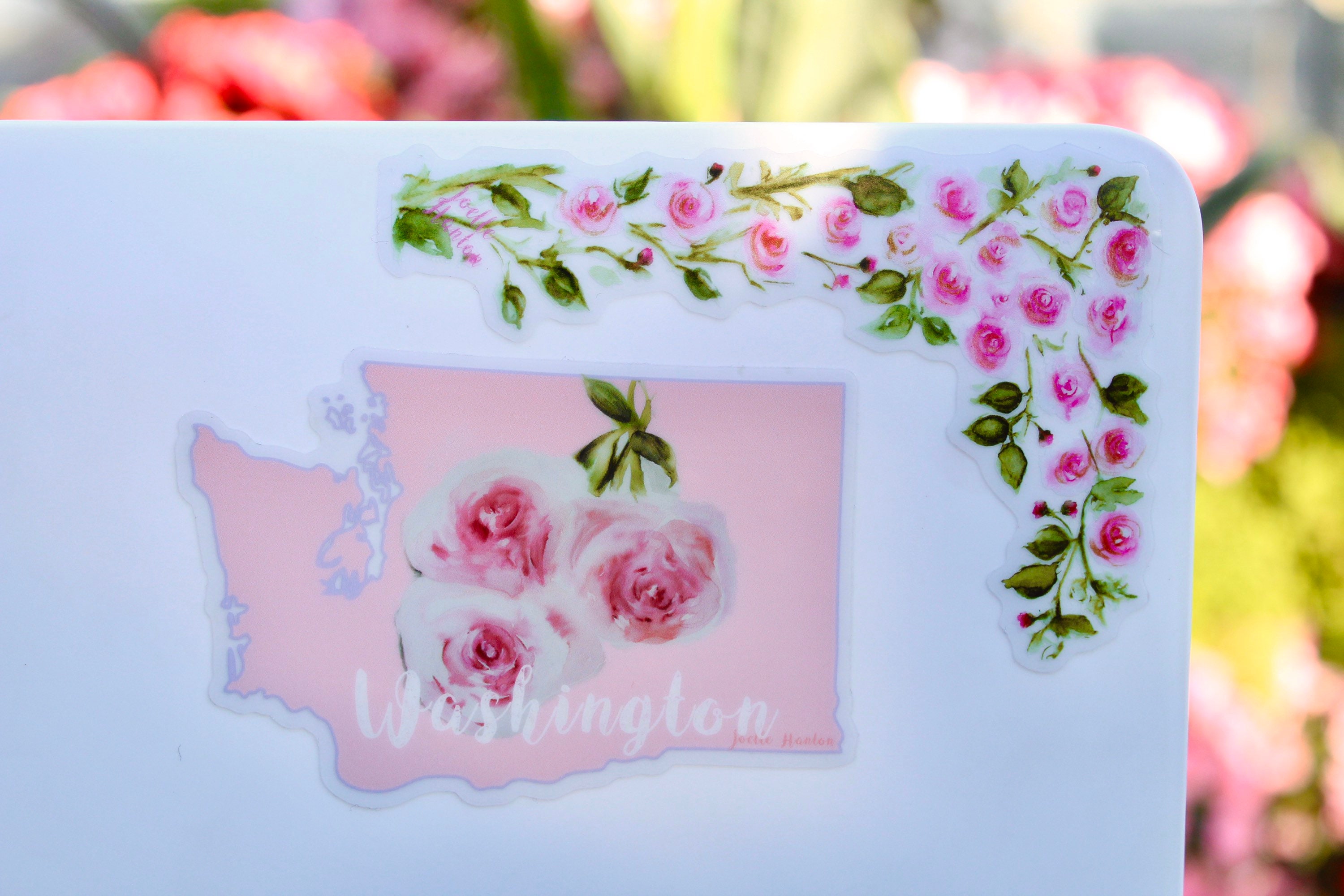 1 Clear Vinyl Corner Sticker Decal- Tiny Pink Roses Watercolor Design ...