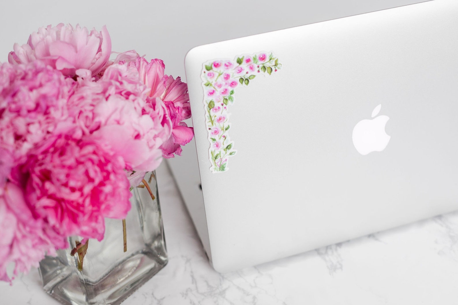 1 Clear Vinyl Corner Sticker Decal- Tiny Pink Roses Watercolor Design ...