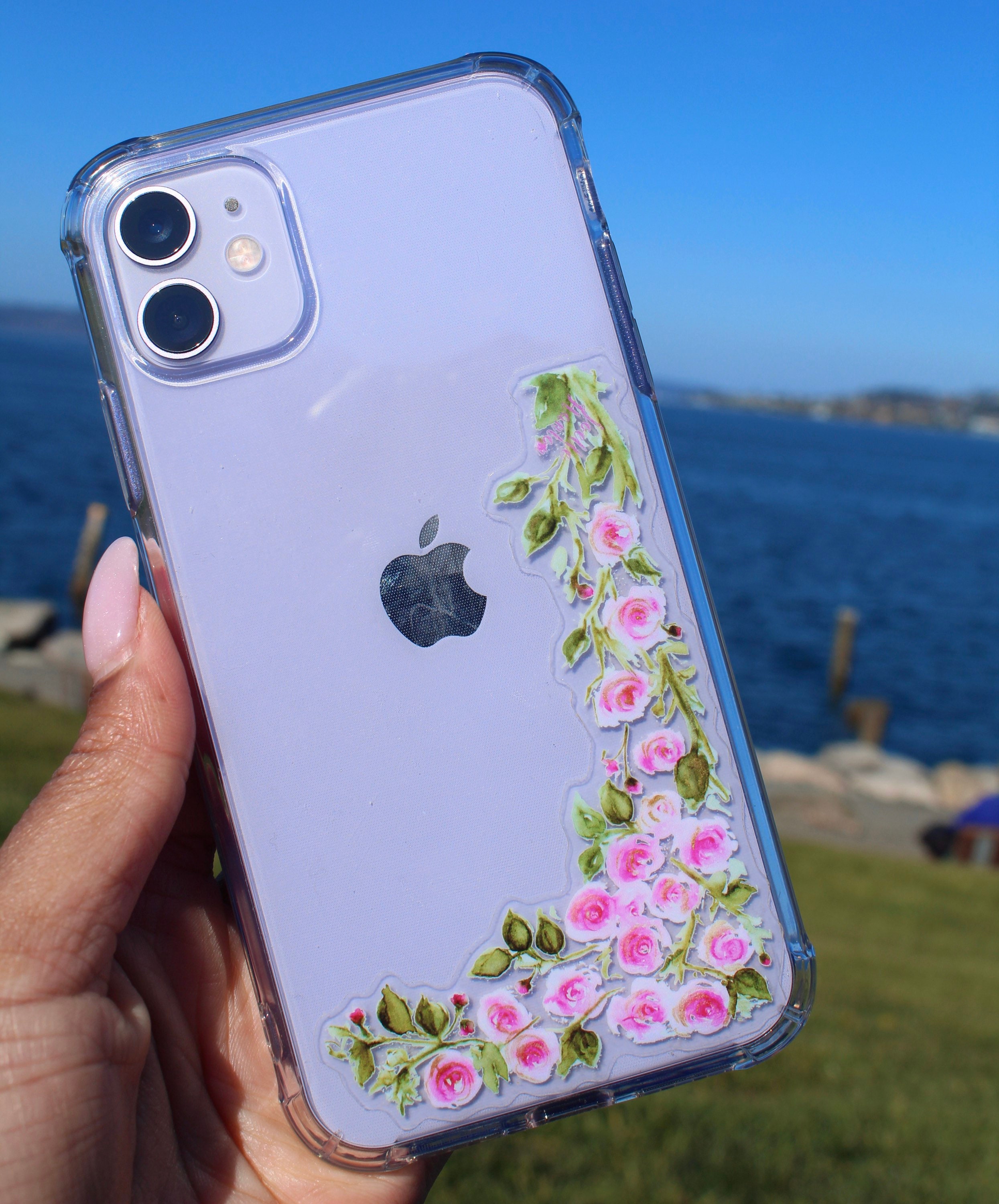 1 Clear Vinyl Corner Sticker Decal- Tiny Pink Roses Watercolor Design ...