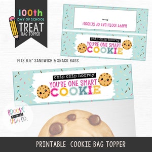 100th Day of School Cookie Tag Topper | 6.5 Inch Cookie Bag Folding Tag ...