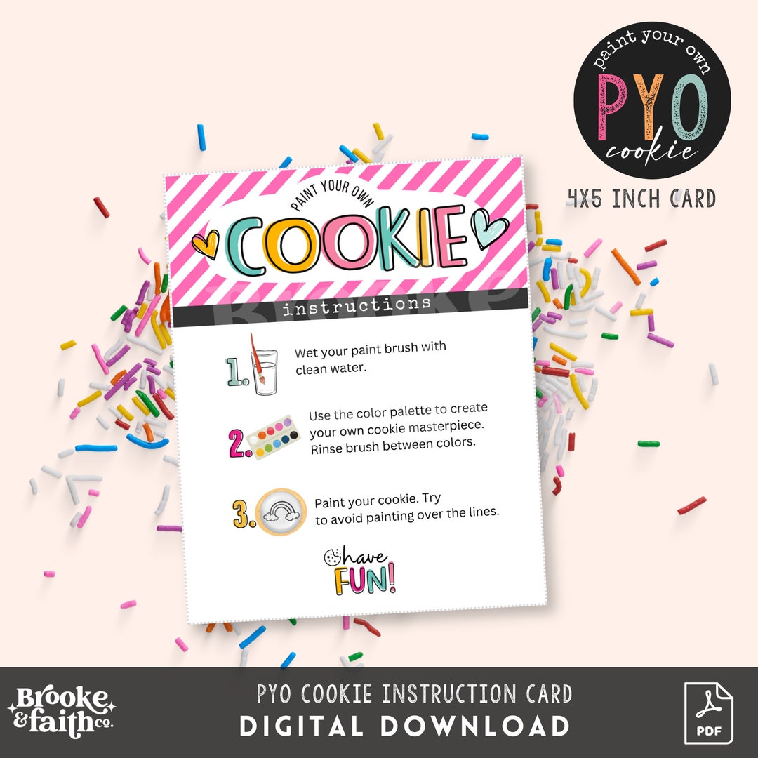 PYO Cookie Instructions Card Printable | 4x5 Paint Your Own Cookie ...