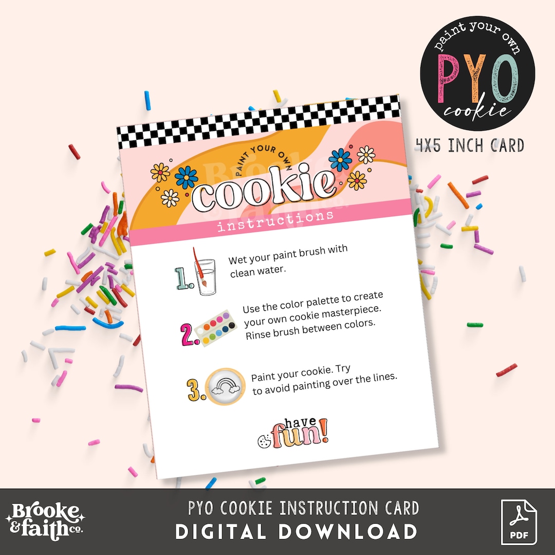 PYO Cookie Instructions Card Printable 4x5 Paint Your Own Cookie ...