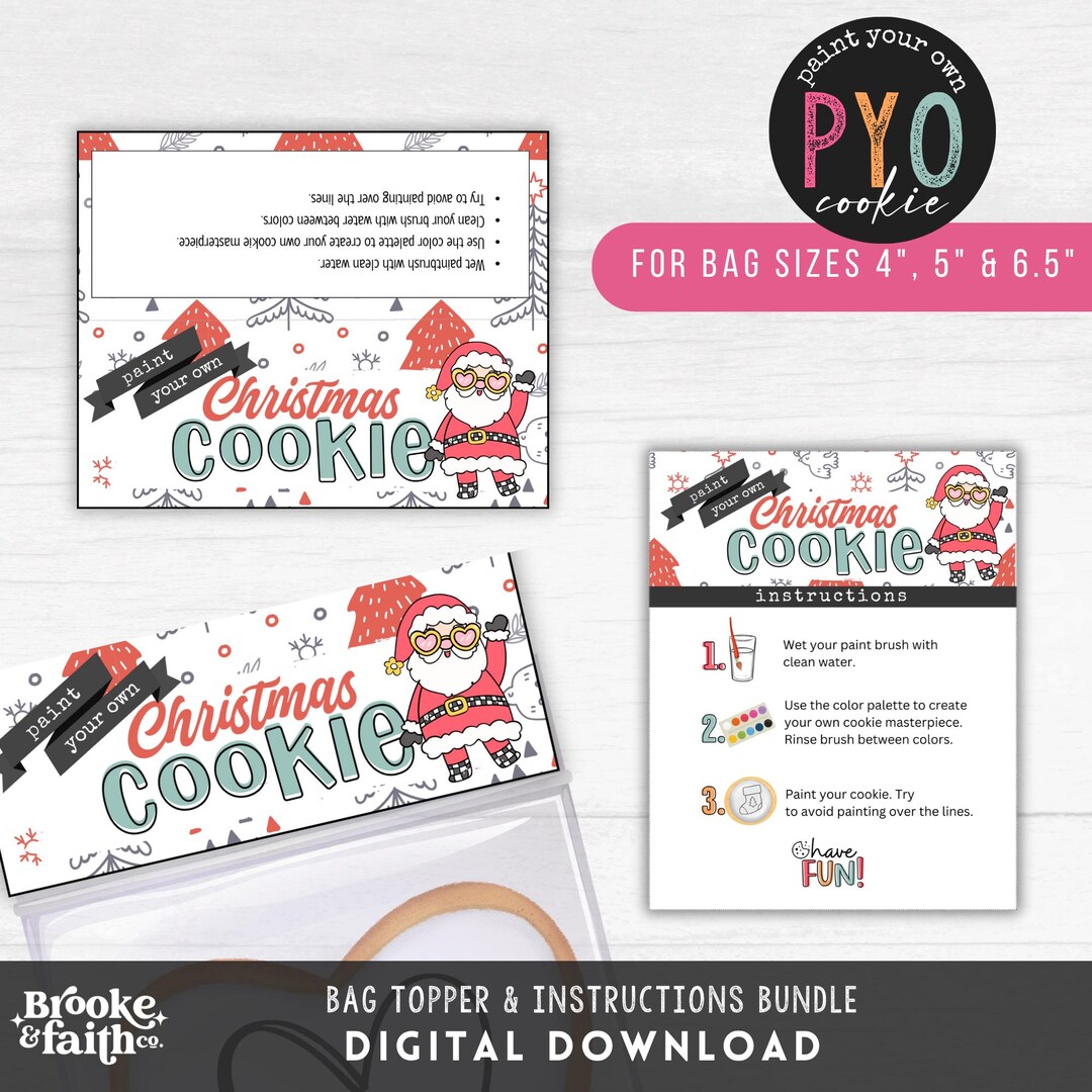 Christmas Paint Your Own Cookie Bag Topper, PYO Cookie Instruction Card ...