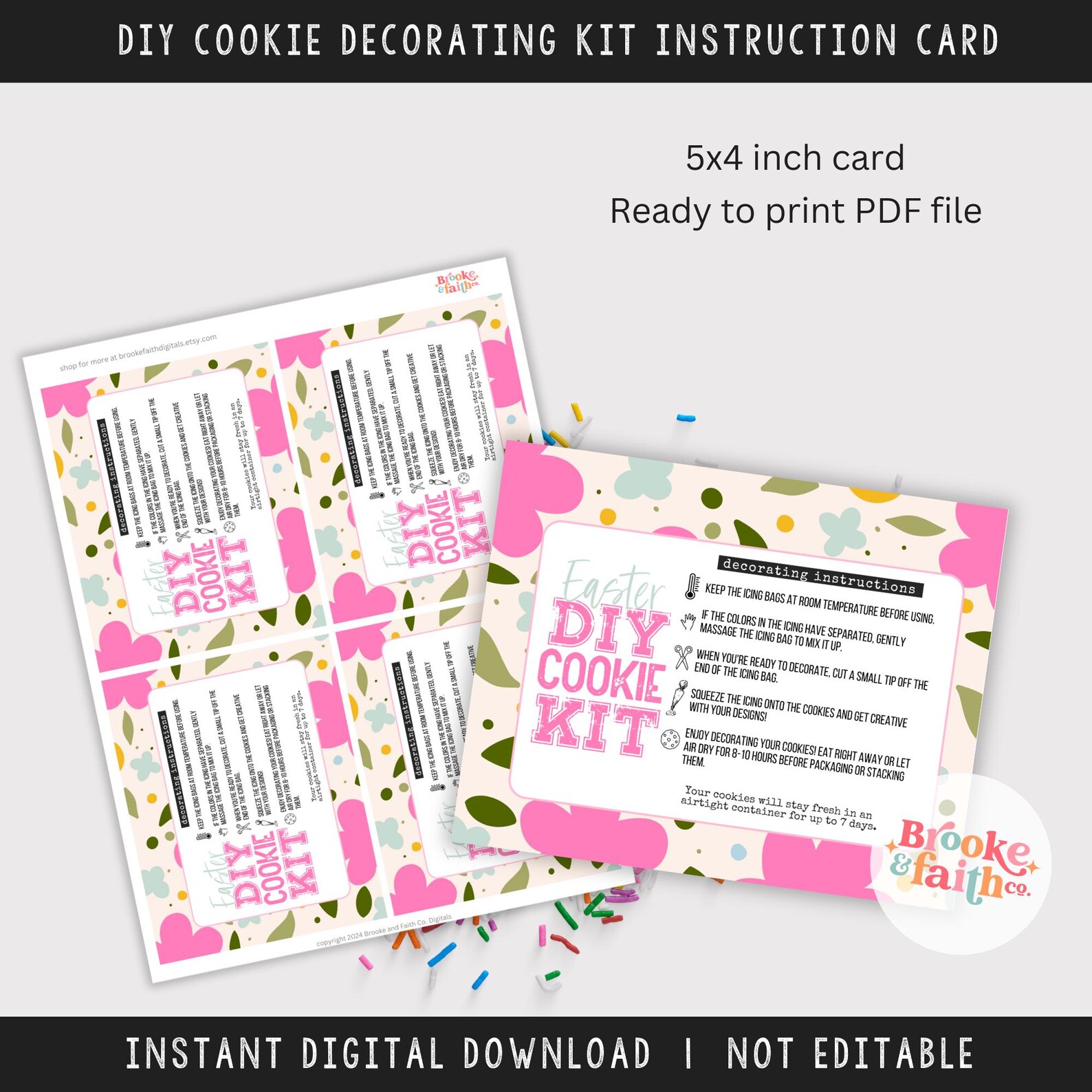 Easter Cookie Kit Instructions Card Printable, DIY Cookie Decorating ...