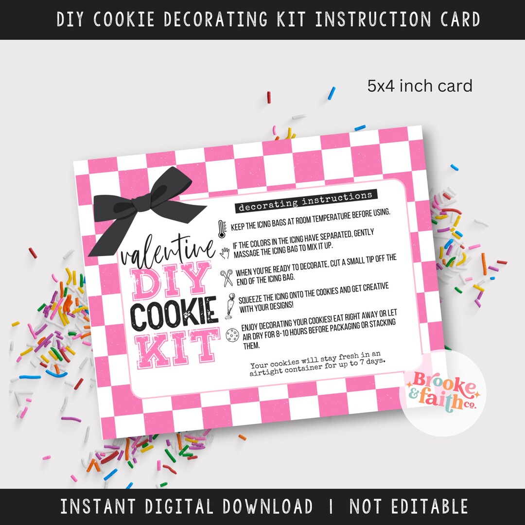 Valentine Cookie Kit Instructions Card Printable, DIY Cookie Decorating ...