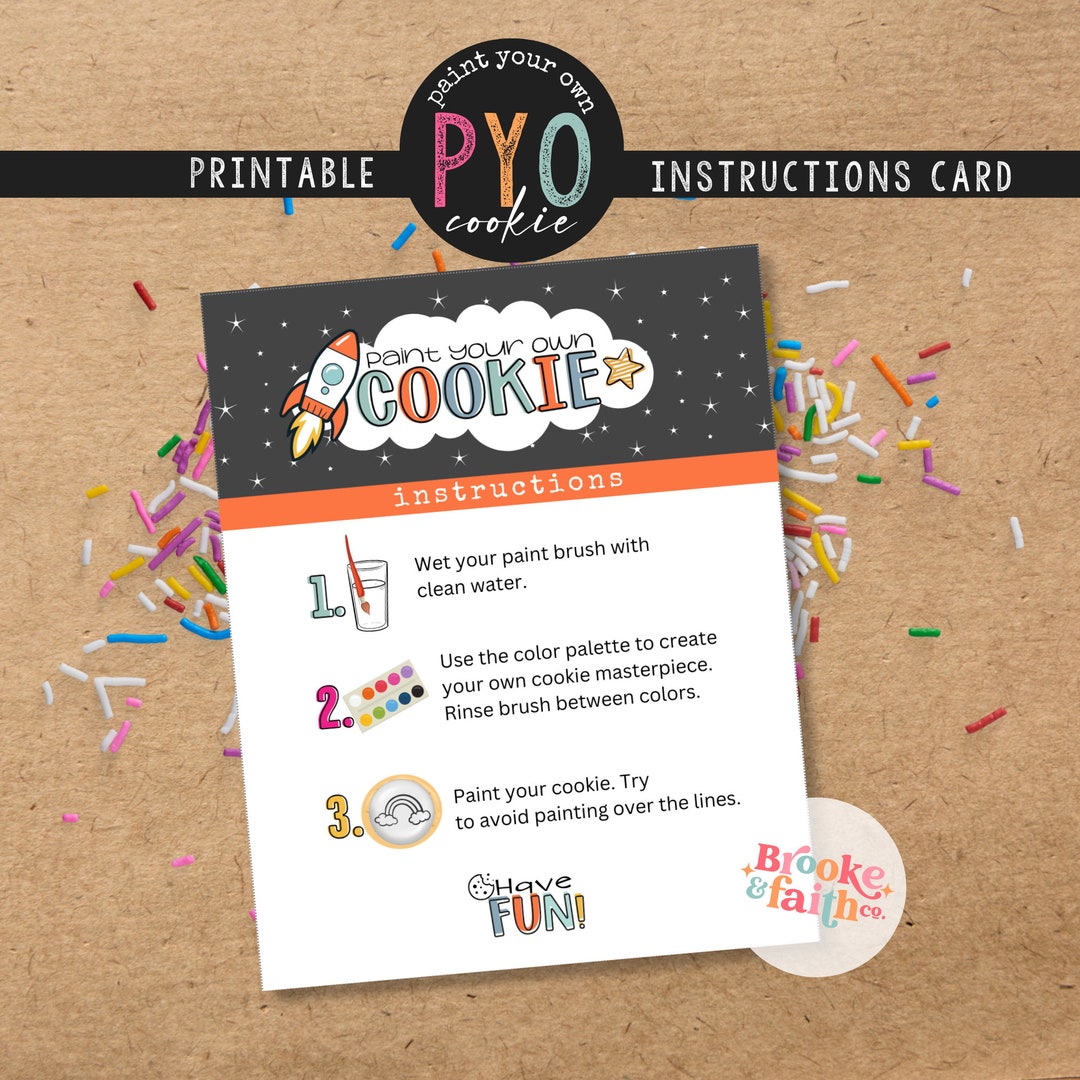 PYO Cookie Instructions Card Printable 4x5 Paint Your Own Cookie ...