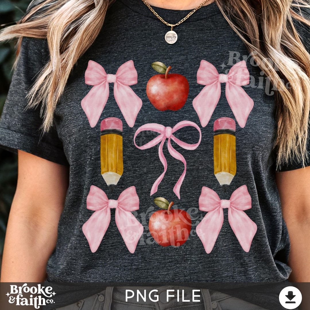 Coquette Teacher PNG, Pink Bow Educator T-shirt Design, Back to School ...