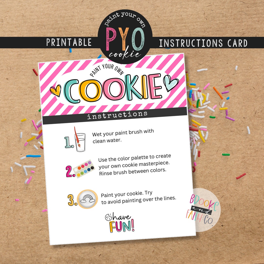 PYO Cookie Instructions Card Printable 4x5 Paint Your Own Cookie ...