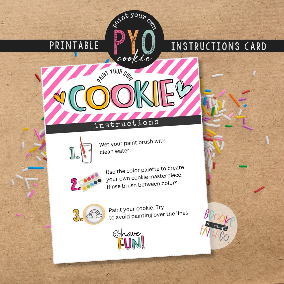PYO Cookie Instructions Card Printable | 4x5 Paint Your Own Cookie ...