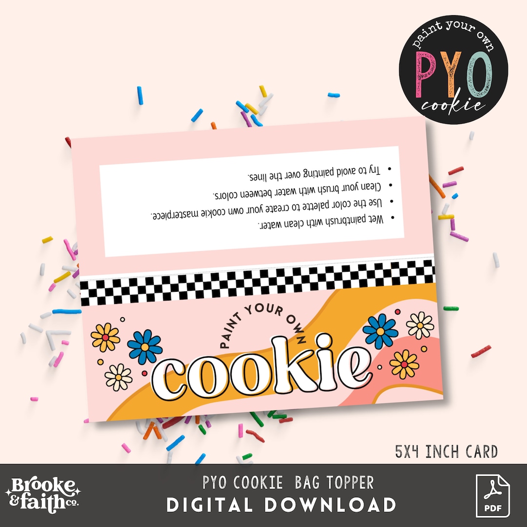 5x4 Inch PYO Cookie Bag Topper | PYO Cookie Package Label | Retro ...