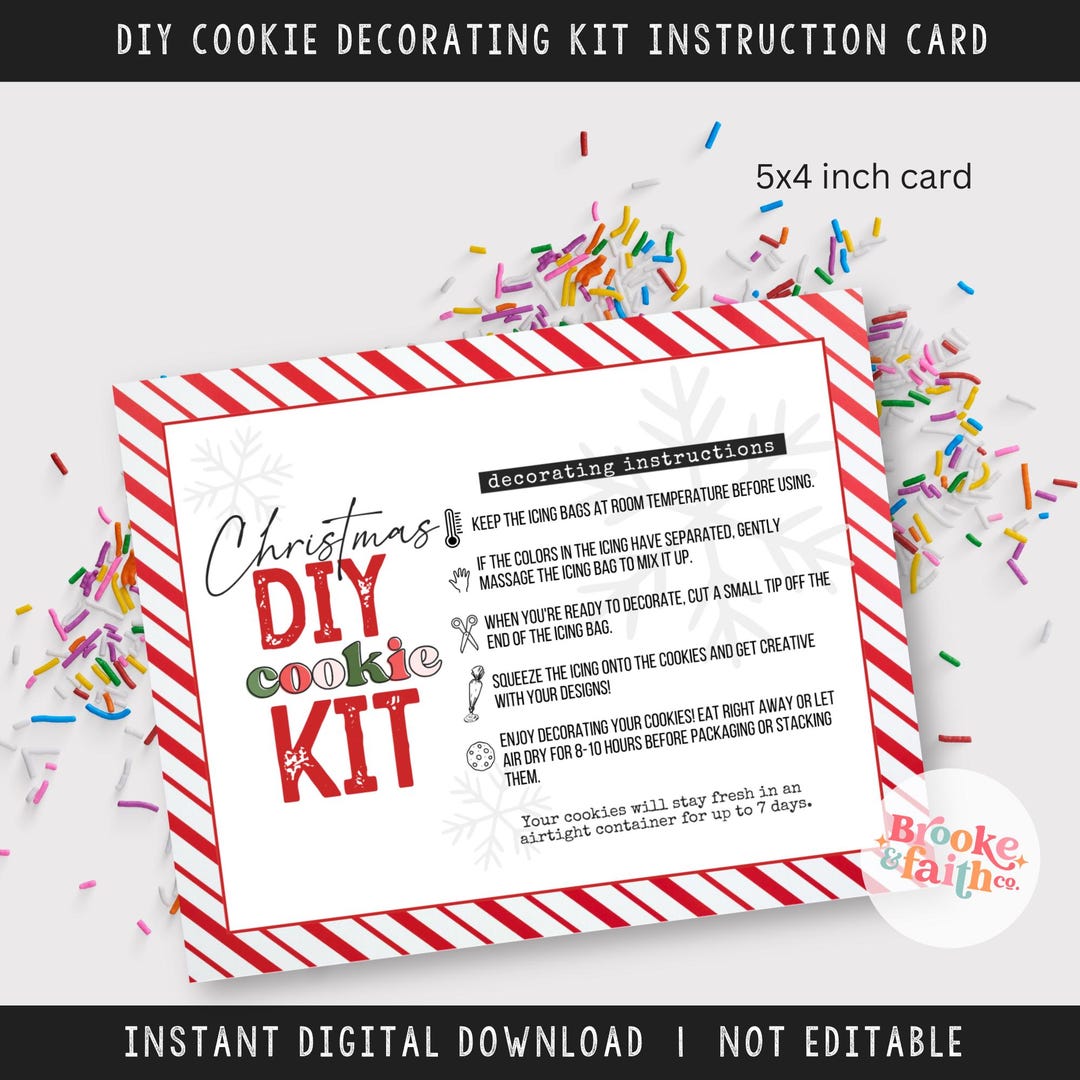 DIY Christmas Cookie Decorating Kit Instruction Card, Holiday Sugar ...