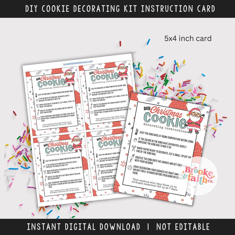 Christmas Cookie Kit Instructions Card Printable, DIY Cookie Decorating ...