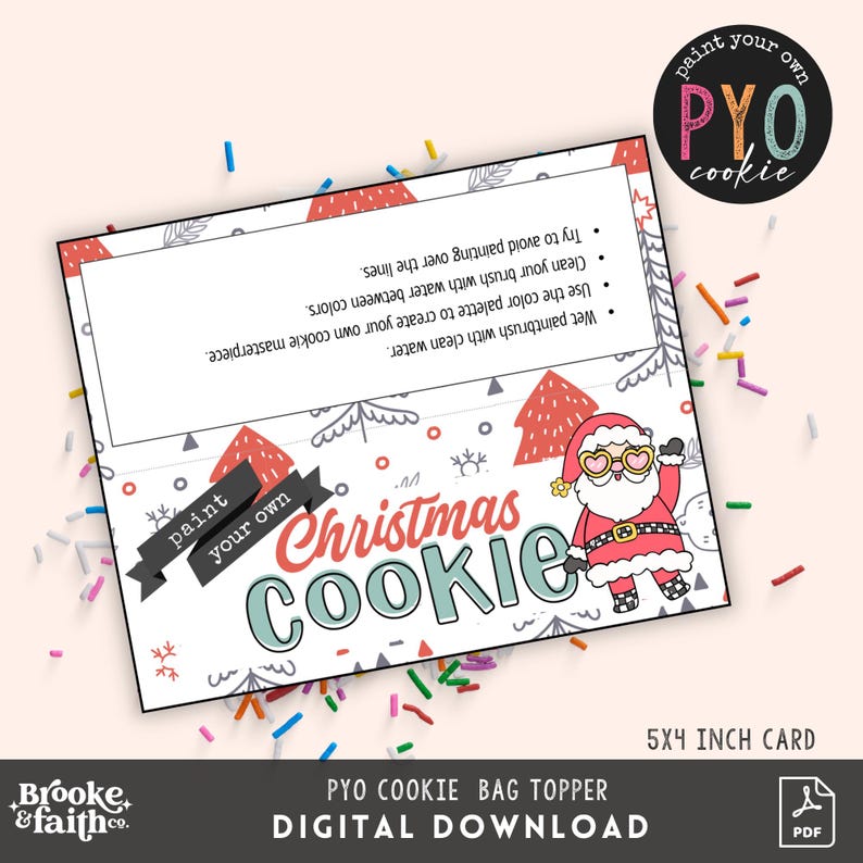 Christmas Paint Your Own Cookie Bag Topper, PYO Cookie Instruction Card ...