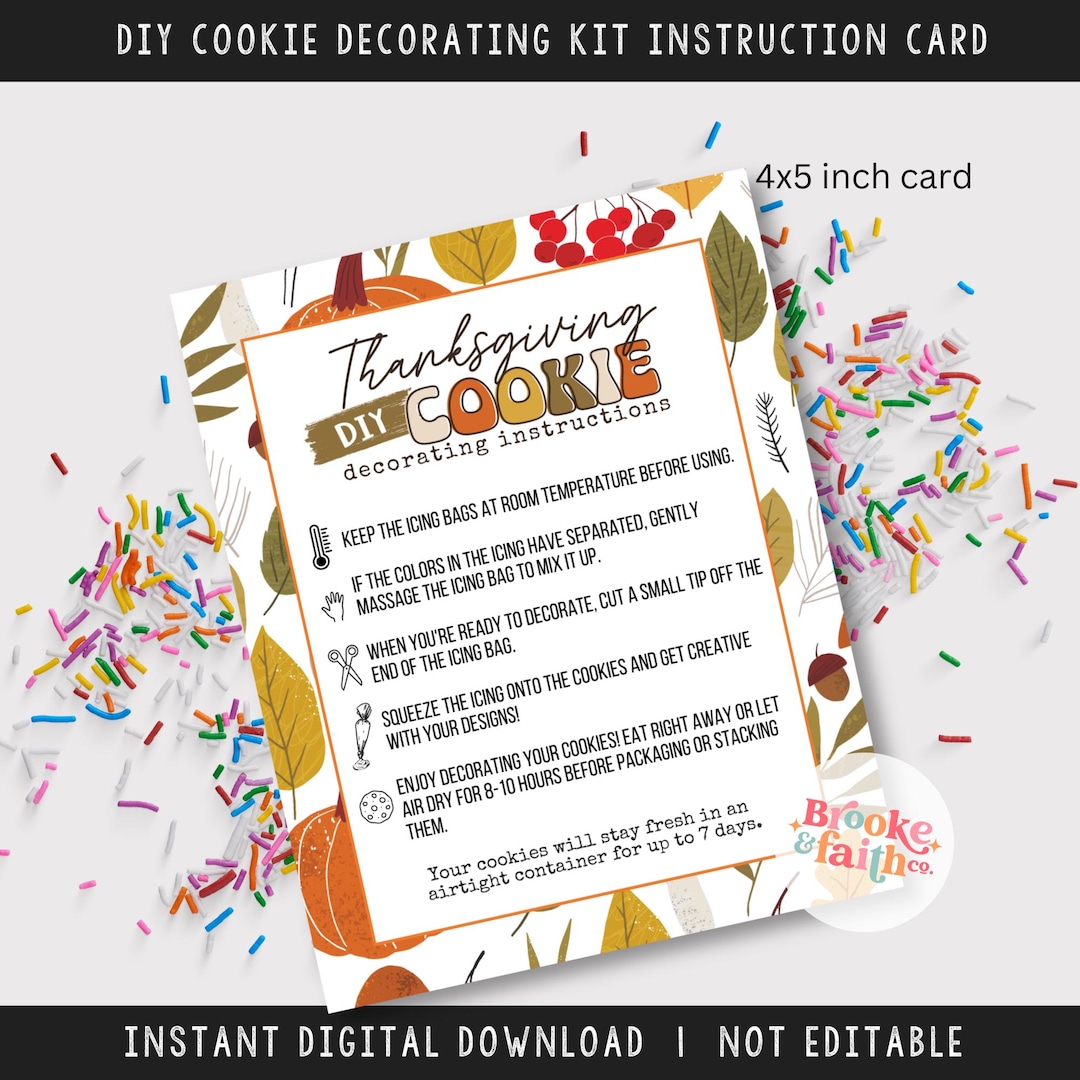 Thanksgiving DIY Cookie Kit Instructions Decorate Your Own Cookie Card ...