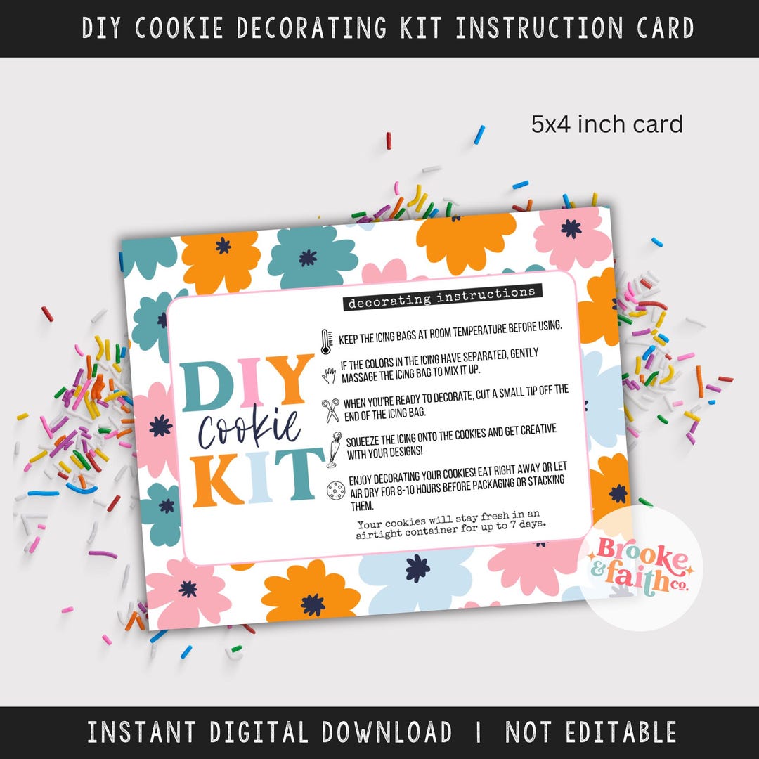 DIY Sugar Cookie Decorating Instruction Card Printable, 5x4 Inch DIY ...