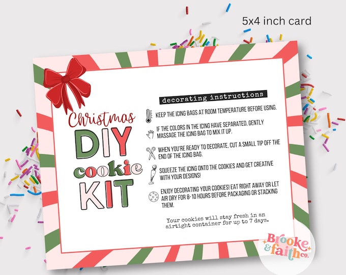 Christmas Cookie Kit Instructions Card Printable, DIY Cookie Decorating ...