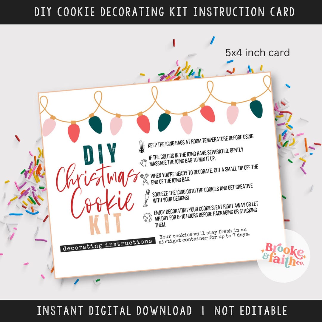 Christmas Cookie Decorating Instruction Card, DIY Cookie Kit Card ...