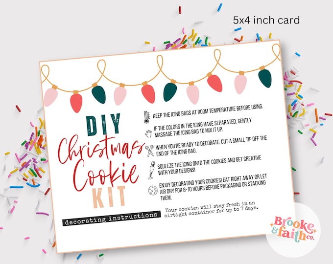 Christmas Cookie Decorating Instruction Card, DIY Cookie Kit Card ...