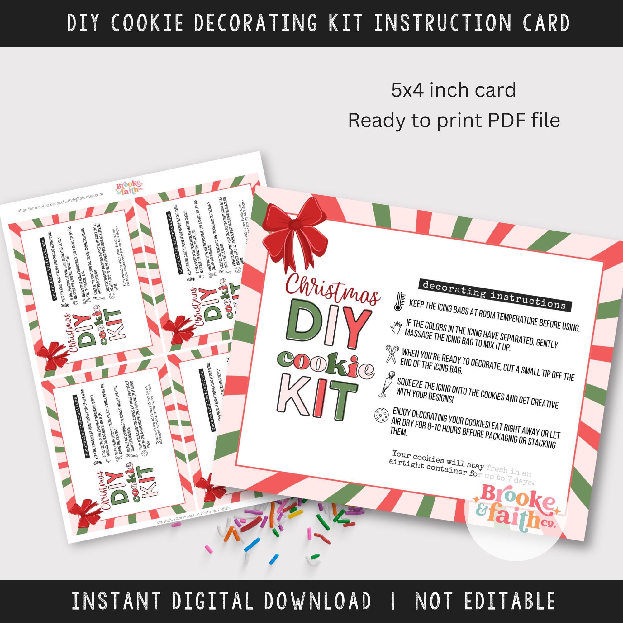 Christmas Cookie Kit Instructions Card Printable, DIY Cookie Decorating ...