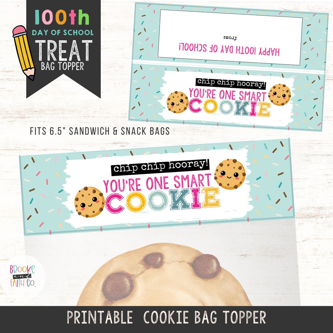 100th Day of School Cookie Tag Topper | 6.5 Inch Cookie Bag Folding Tag ...