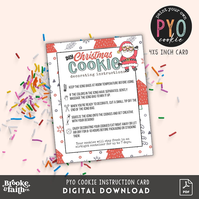 Christmas Paint Your Own Cookie Bag Topper, PYO Cookie Instruction Card ...