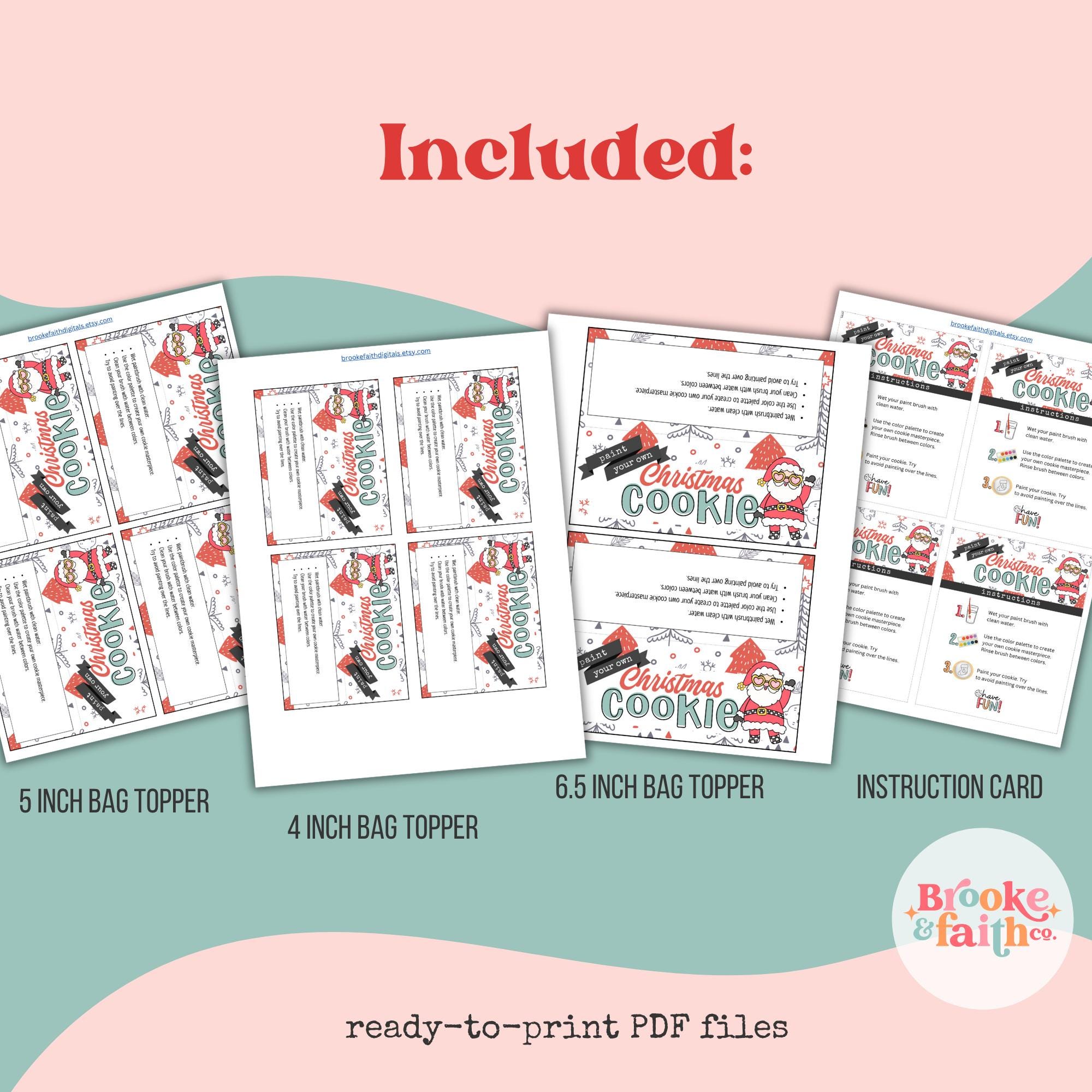 Christmas Paint Your Own Cookie Bag Topper, PYO Cookie Instruction Card ...