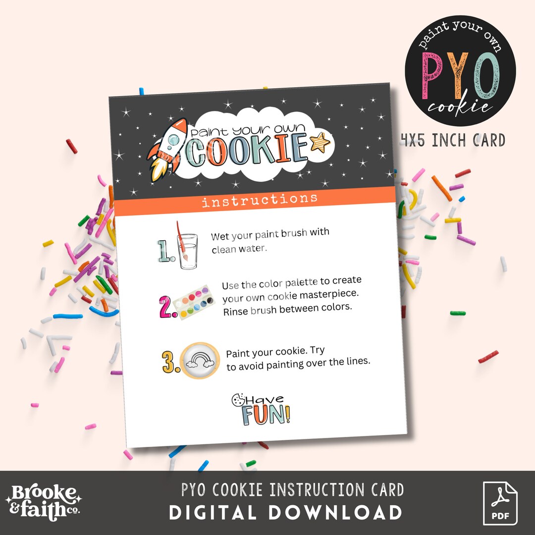PYO Cookie Instructions Card Printable | 4x5 Paint Your Own Cookie ...