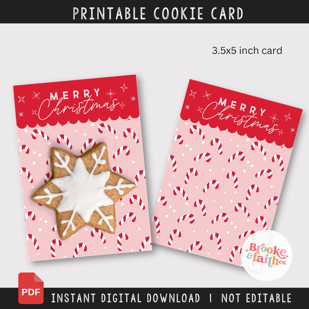 Christmas Cookie Card, Printable Cookie Backer PDF, 3.5x5 Holiday ...
