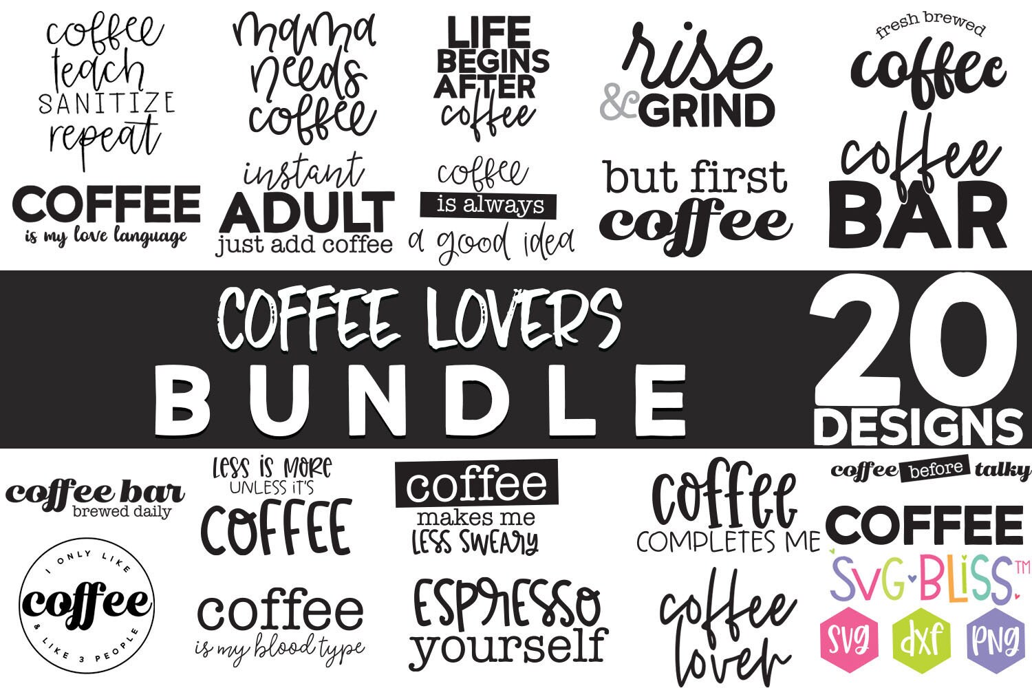 Coffee SVG Bundle | 20 SVG Cut File Designs - Etsy