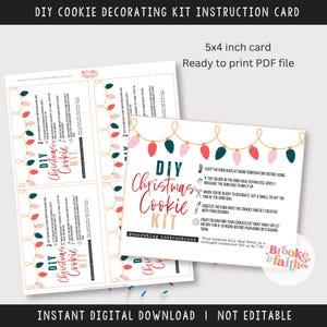 Christmas Cookie Decorating Instruction Card, DIY Cookie Kit Card ...