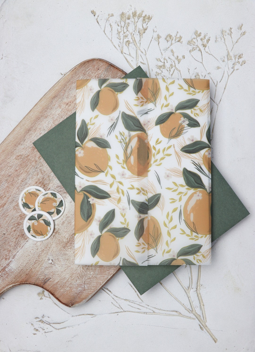 Tangerine Printed Vellum Wrap for DIY Wedding Invitations Retro Summer ...