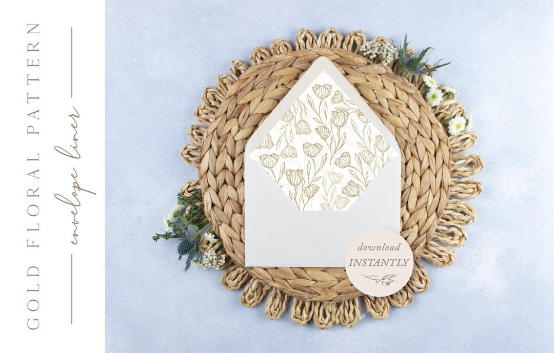 Gold Floral Envelope Liners: A7 Wedding Invitation (PDF Download - Etsy