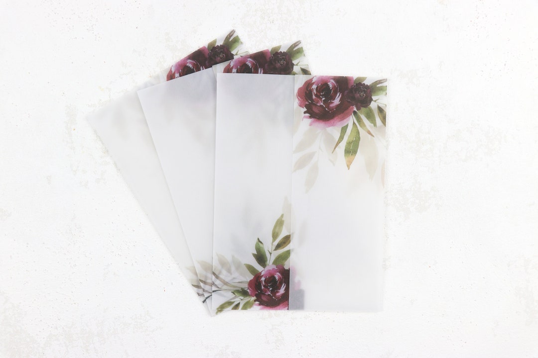 Purple Rose Wedding Vellum Wraps | Floral Printed Vellum Jackets | 5x7 ...