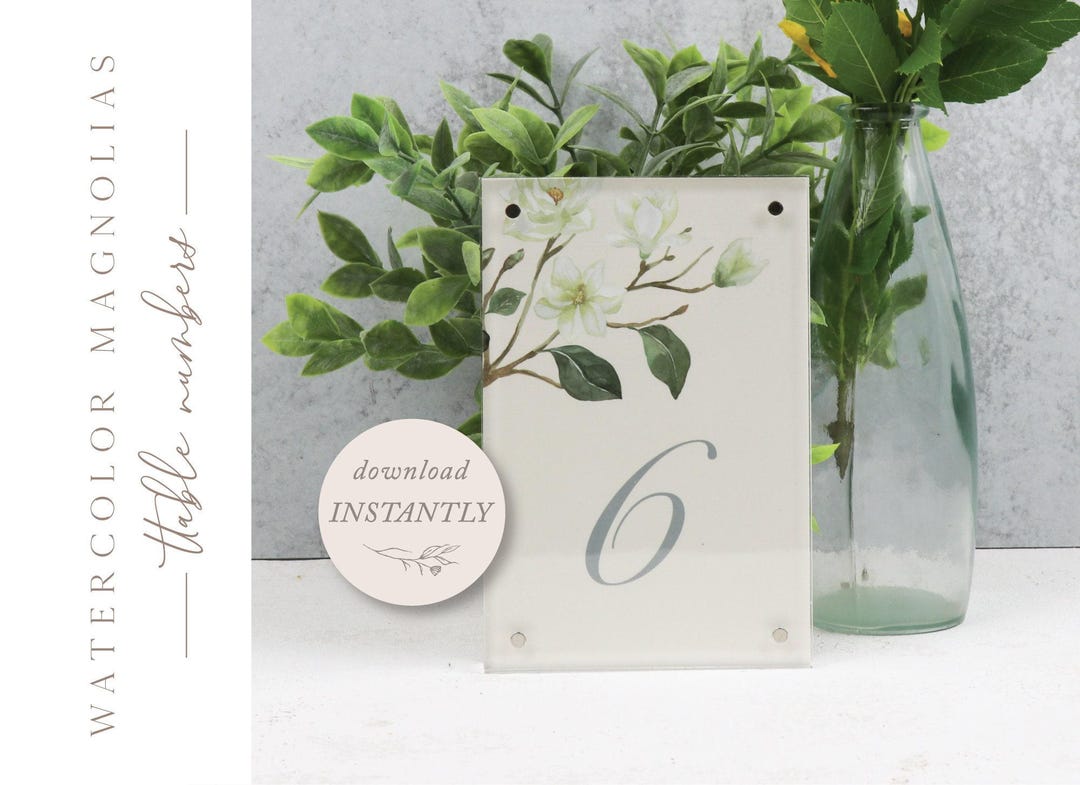 White Magnolia Table Numbers: Gray Botanical Wedding Decor (digital ...