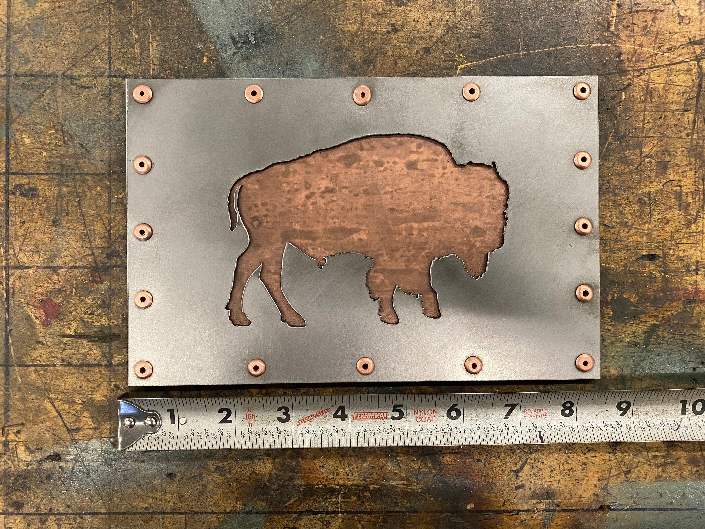 Bison Metal Wall Art Copper Rivets and Steel Buffalo Ranch - Etsy
