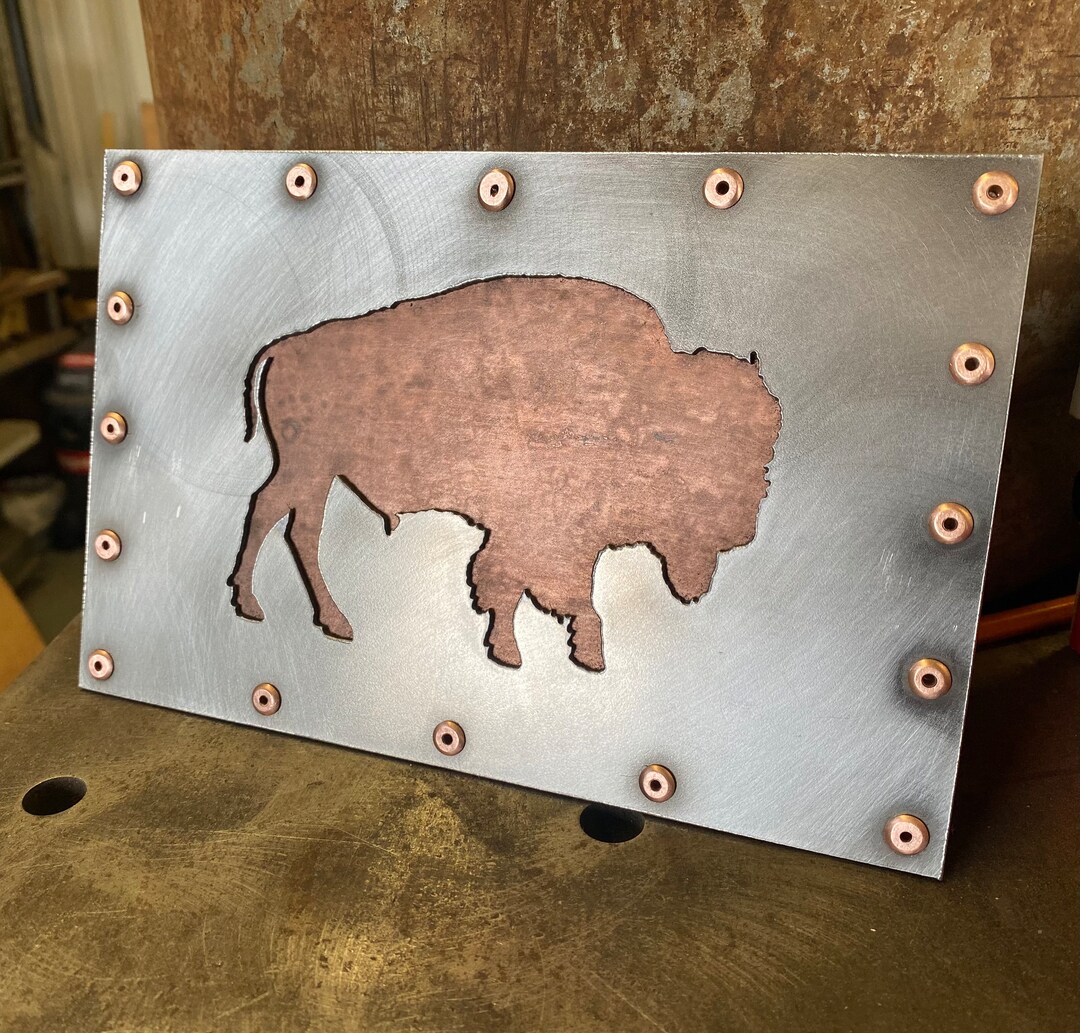 Bison Metal Wall Art, Copper Rivets and Steel, Buffalo Ranch and ...