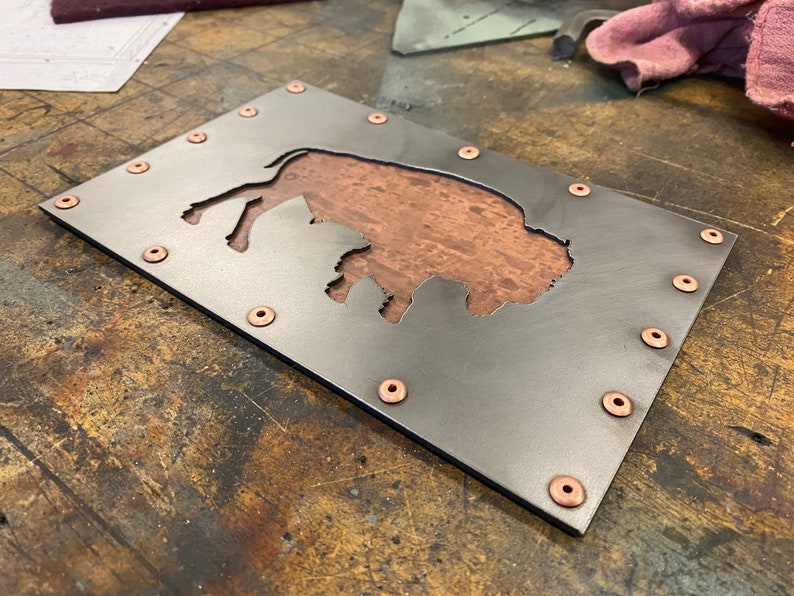 Bison Metal Wall Art Copper Rivets and Steel Buffalo Ranch - Etsy
