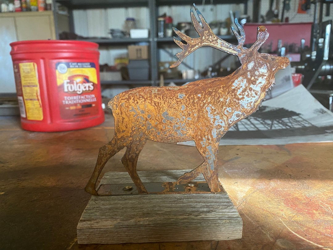 Rusty Metal Elk Stand - Bull Elk - Rustic Cabin Decor - Christmas ...