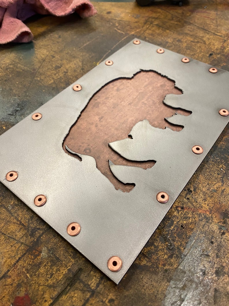 Bison Metal Wall Art Copper Rivets and Steel Buffalo Ranch - Etsy