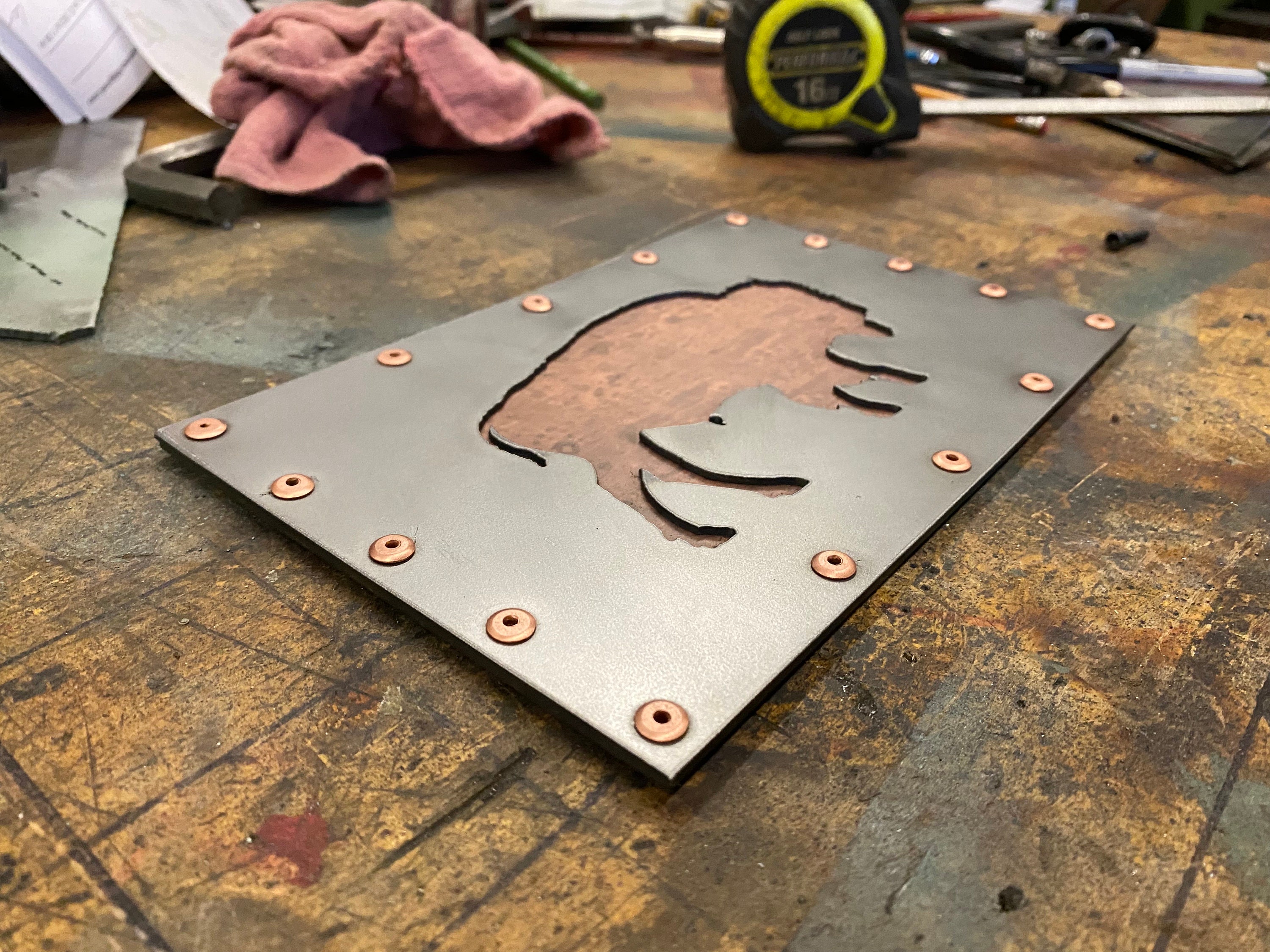 Bison Metal Wall Art Copper Rivets and Steel Buffalo Ranch - Etsy