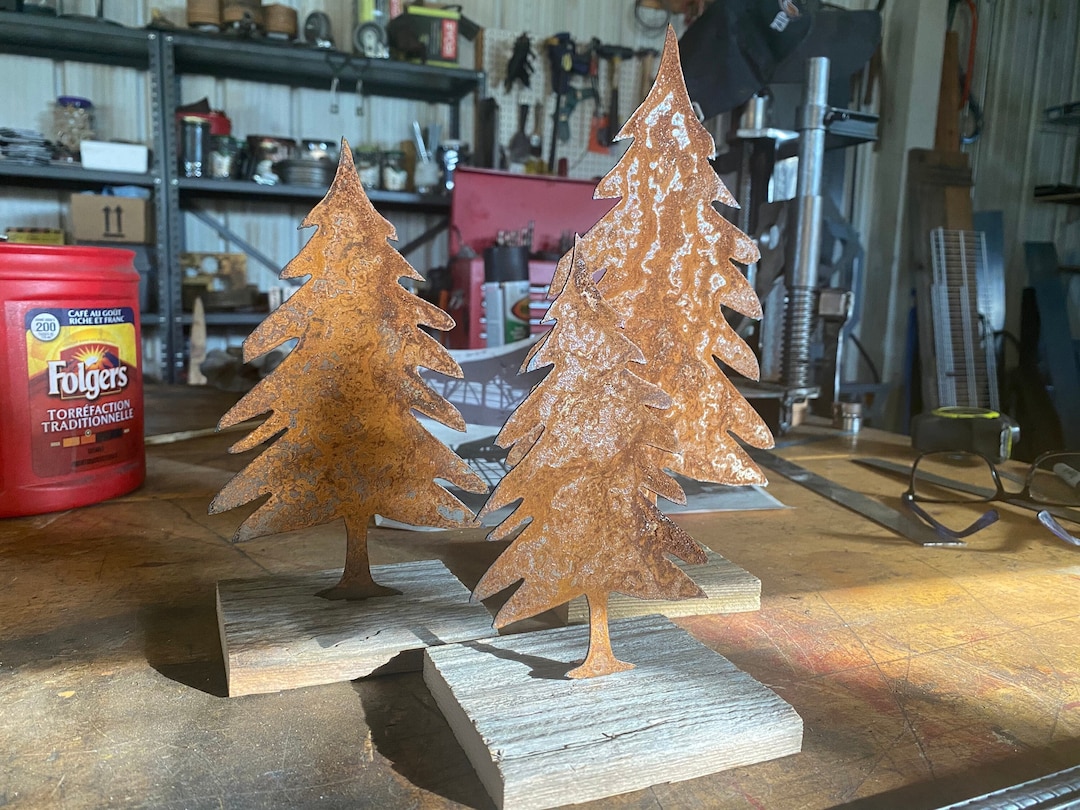 Rusty Metal Pine Tree Stand - Cabin Christmas Decor - Upcycled ...