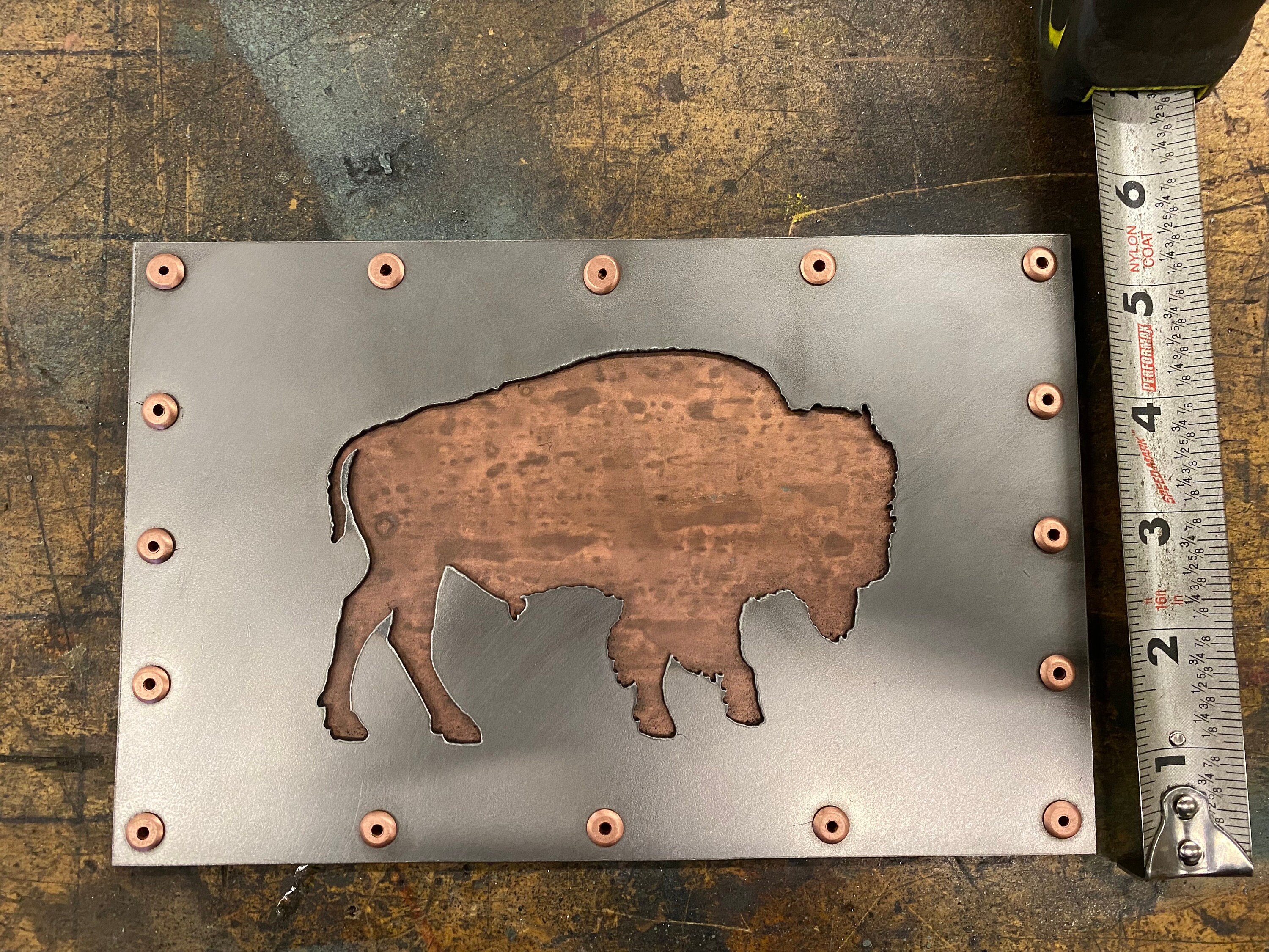 Bison Metal Wall Art Copper Rivets and Steel Buffalo Ranch - Etsy